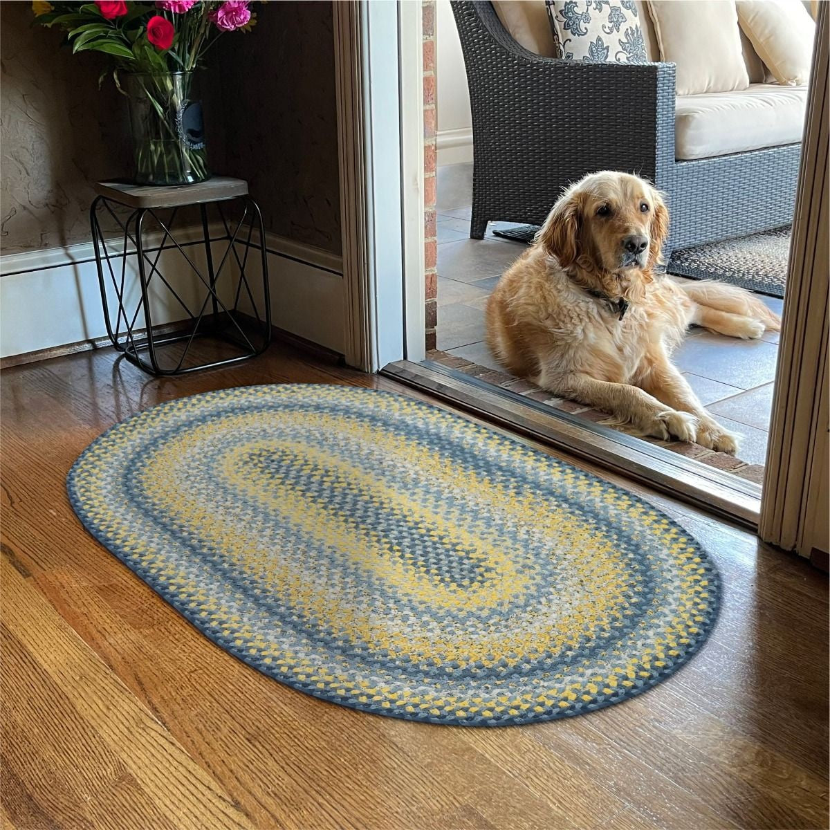 Sunflowers Blue - Gold Cotton Braided Oval Rugs – Braided-Rugs.com