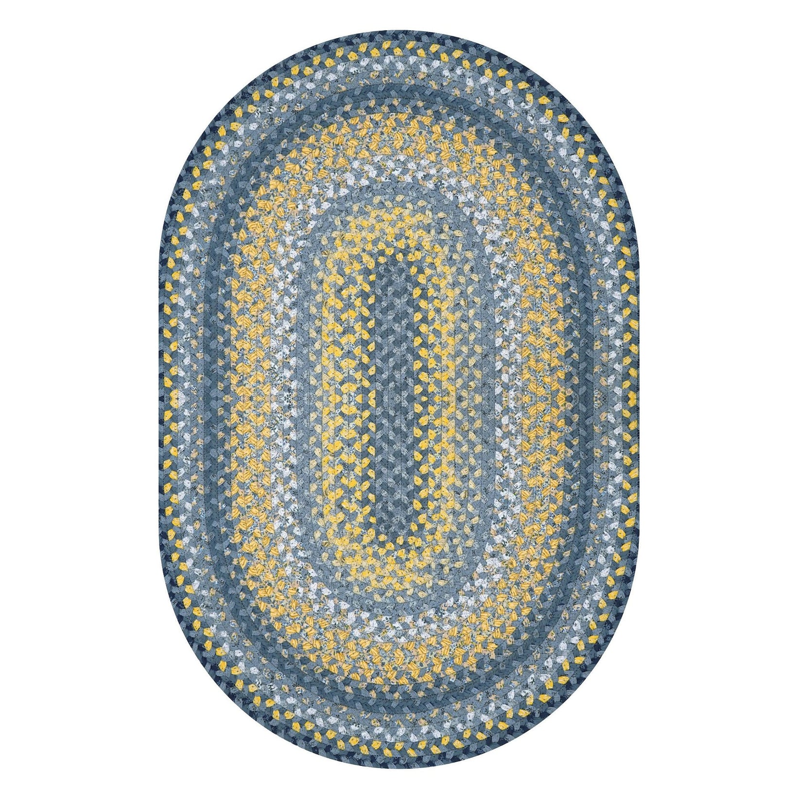 Sunflowers Blue - Gold Cotton Braided Oval Rugs – Braided-Rugs.com
