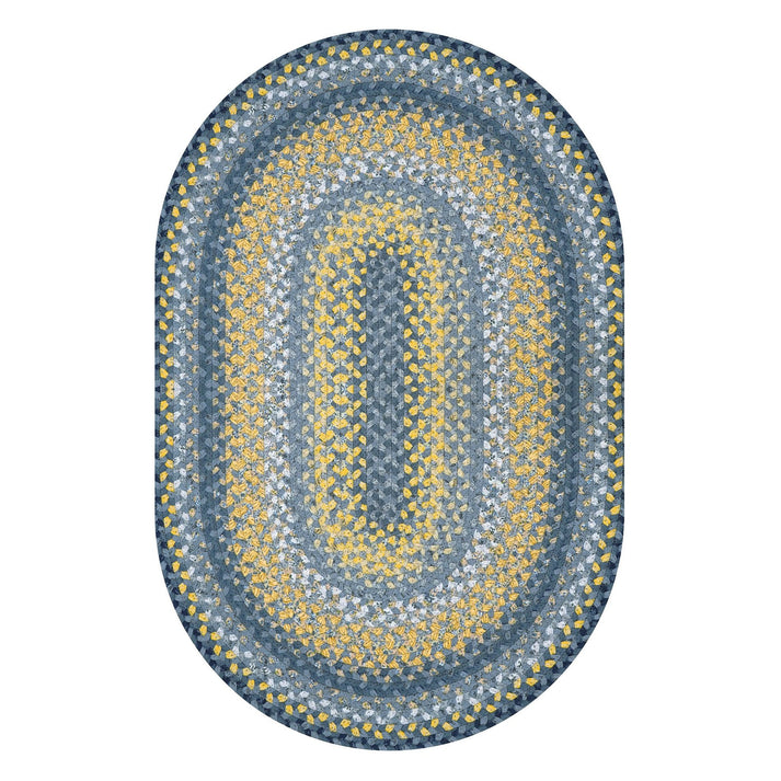 Sunflowers Blue - Gold Cotton Braided Oval Rugs – Braided-Rugs.com