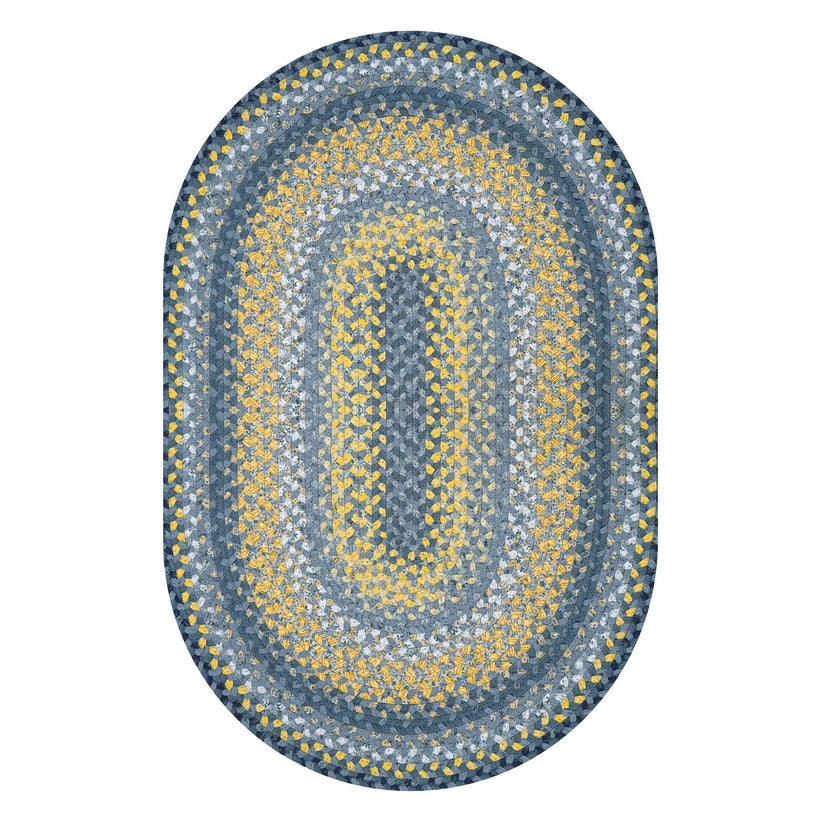 Sunflowers Blue - Gold Cotton Braided Oval Rugs – Braided-Rugs.com